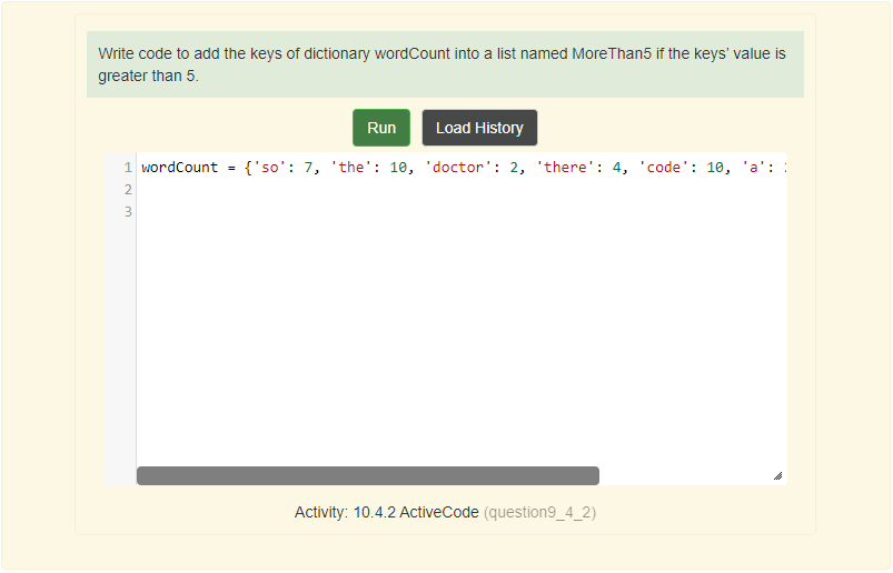 Solved Write code to add the keys of dictionary wordCount | Chegg.com