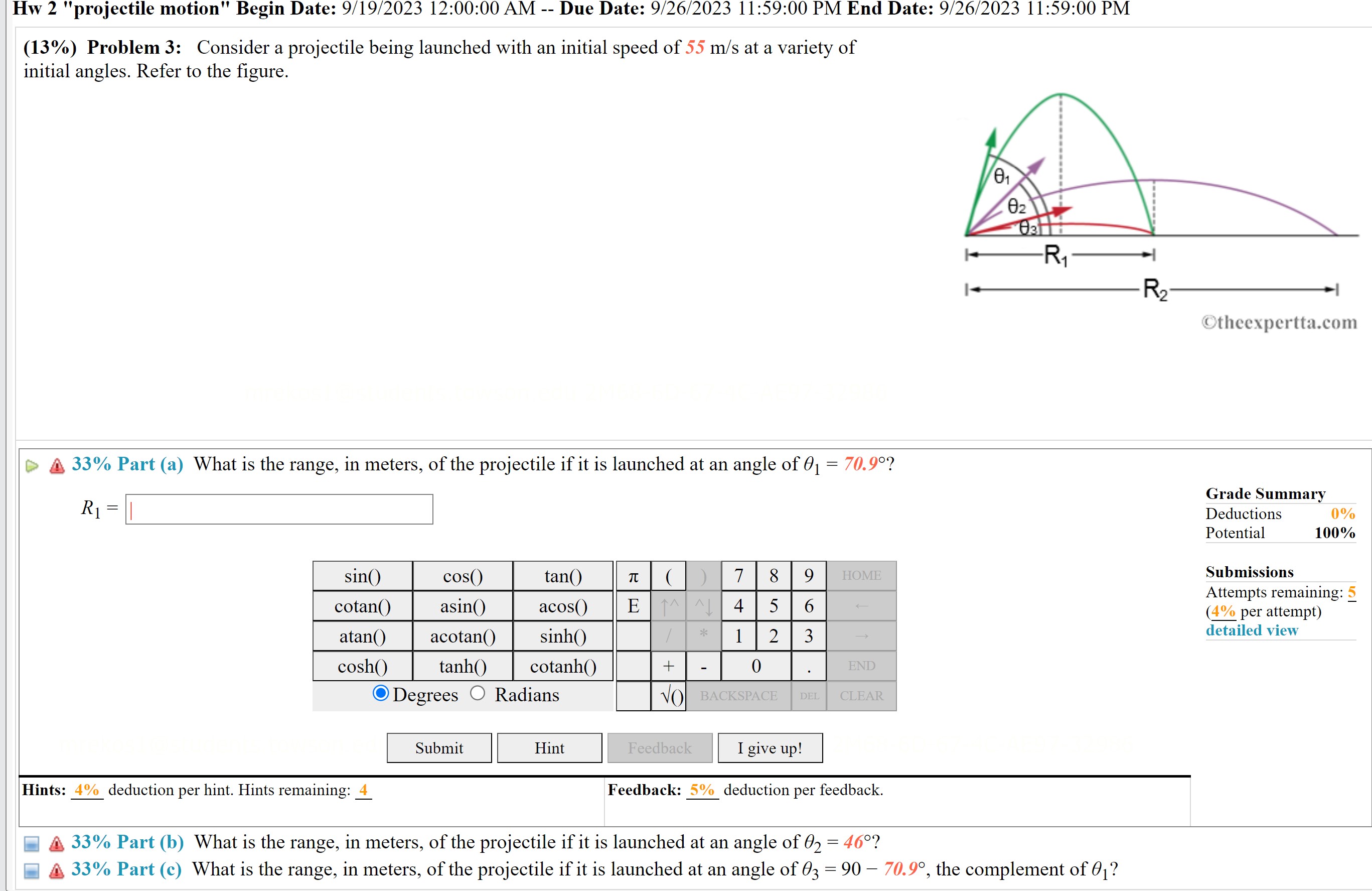 Solved (13\%) Problem 3: Consider a projectile being | Chegg.com Solved (13\%) Problem 3: Consider a projectile being | Chegg.com