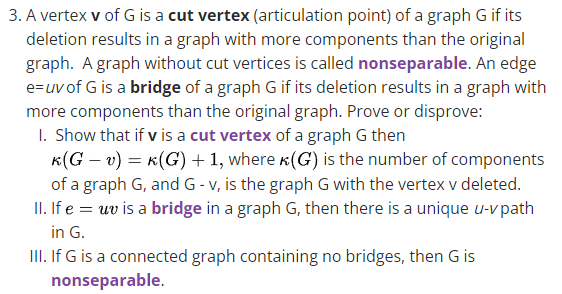 Solved 3. A vertex v of G is a cut vertex (articulation | Chegg.com