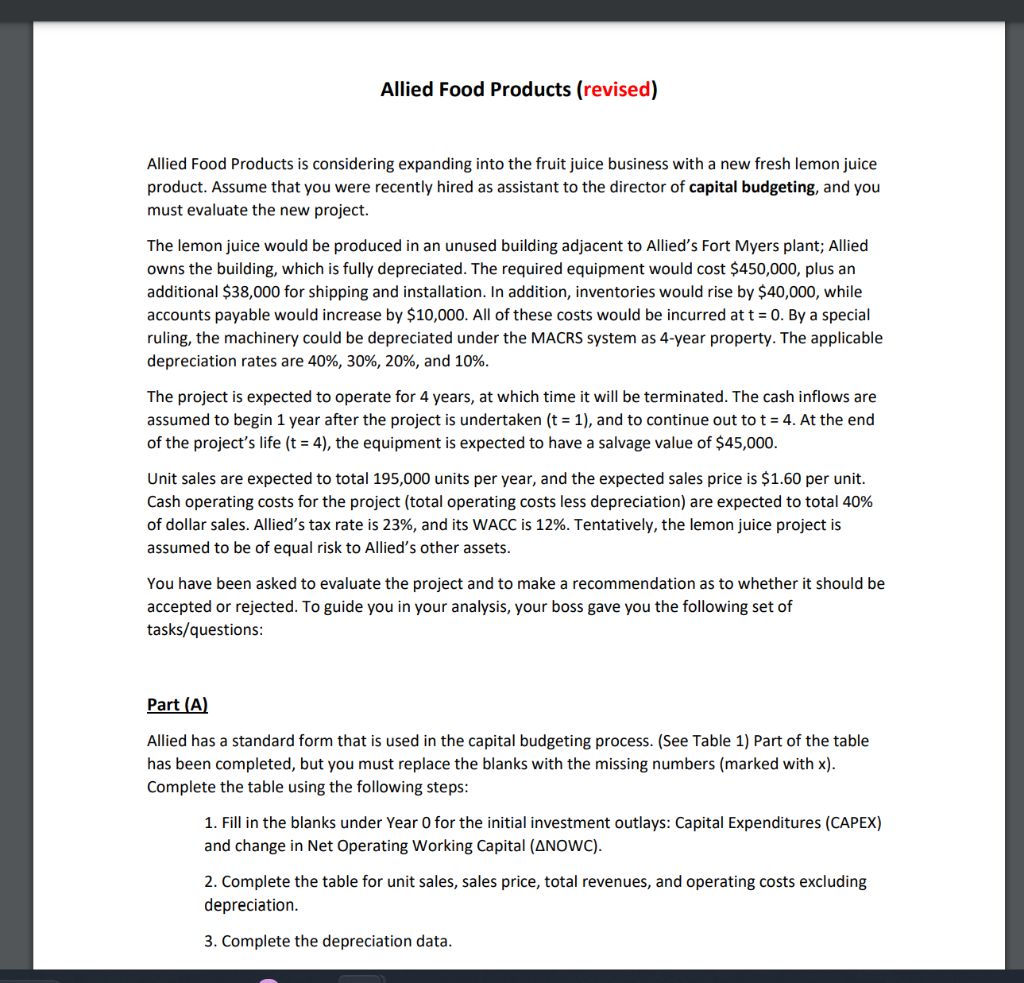 Allied Food Products is considering expanding into | Chegg.com