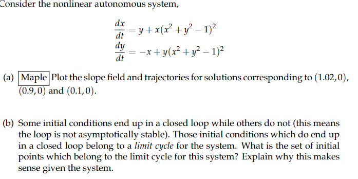 Solved Consider the nonlinear autonomous system, | Chegg.com