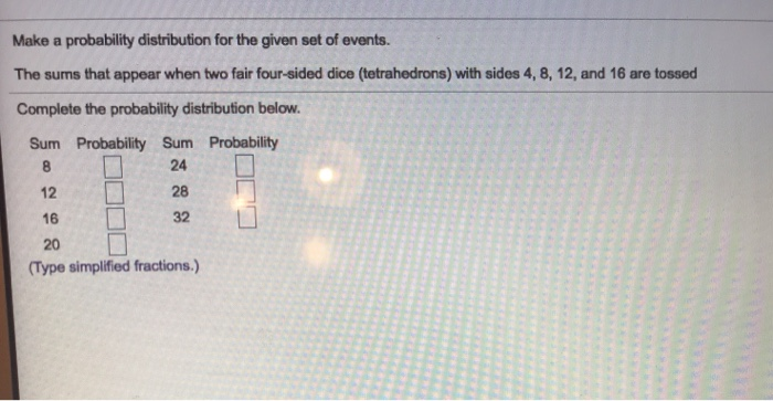 Solved Make a probability distribution for the given set of | Chegg.com