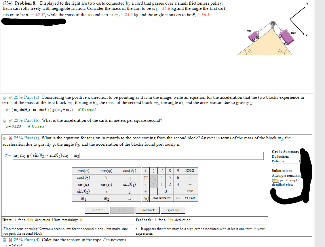Solved (7\%) Problem 8: Displayed to the right are two carts | Chegg.com