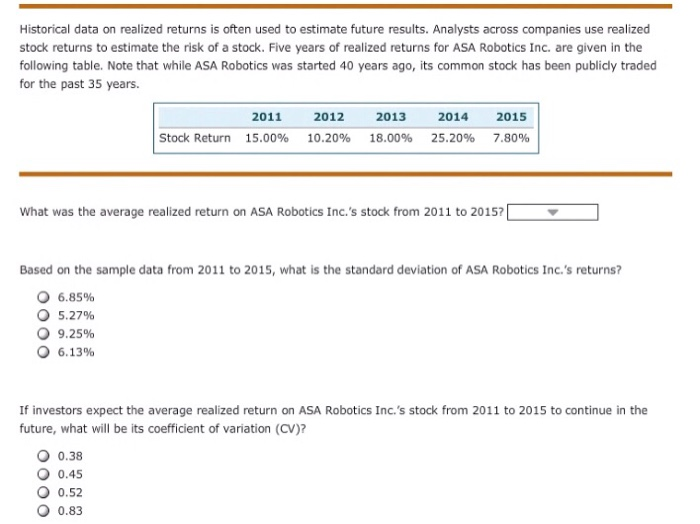 Solved Historical data on realized returns is often used to | Chegg.com