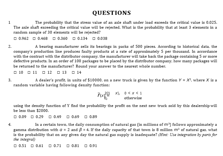 Solved 1. The probability that the stress value of an axle | Chegg.com