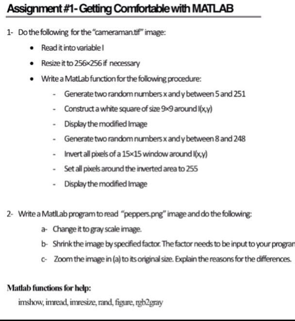 Solved Assignment 1 Getting Comfortable With Matlab 1 Do