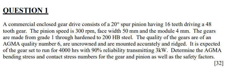 Solved QUESTION 1 A commercial enclosed gear drive consists | Chegg.com
