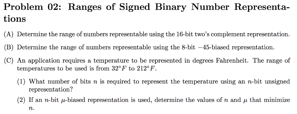 Solved Problem 02: Ranges of Signed Binary Number | Chegg.com