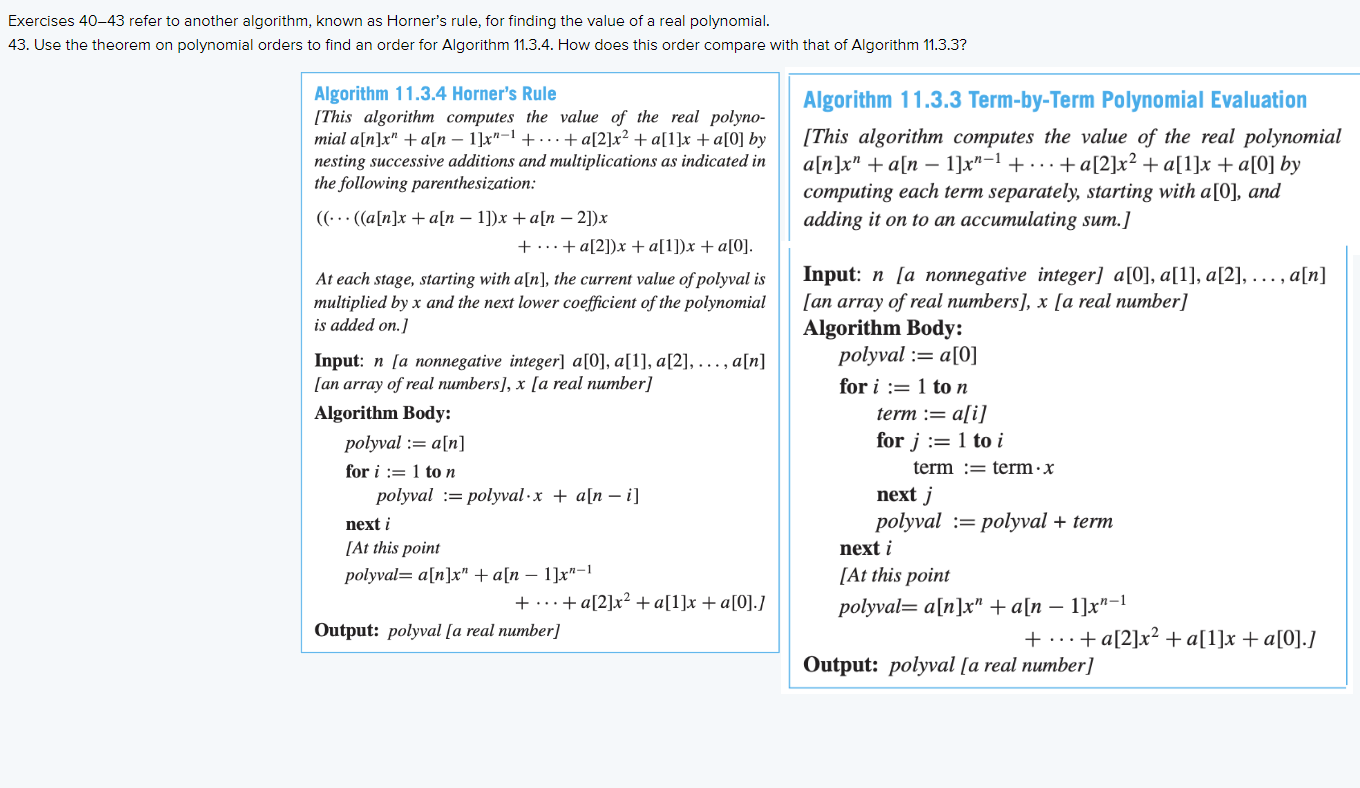 Solved Exercises 40-43 refer to another algorithm, known as | Chegg.com