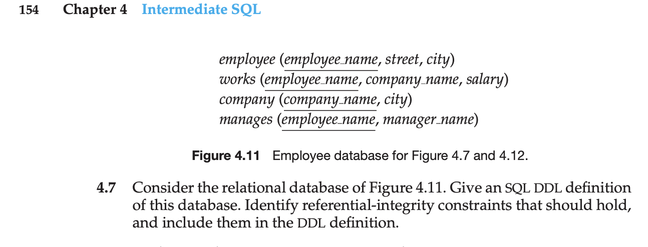 Solved 154 Chapter 4 Intermediate SQL employee | Chegg.com