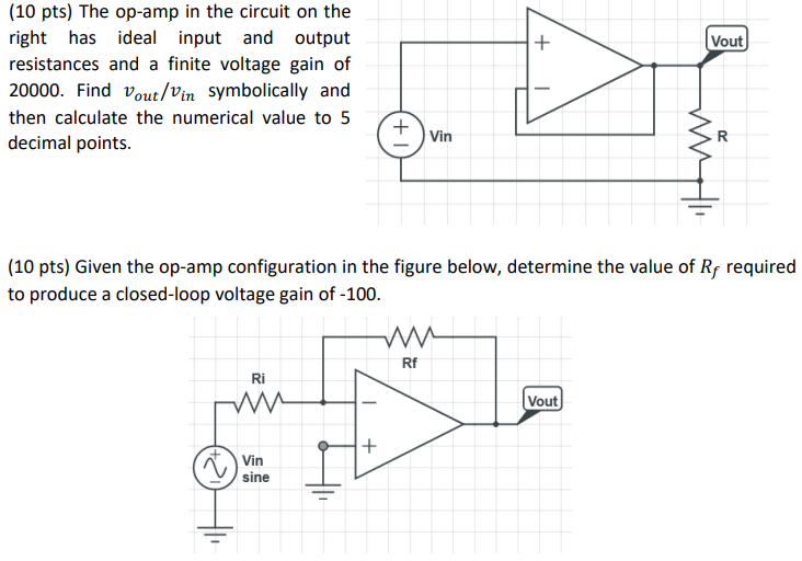 Solved (10 pts) The op-amp in the circuit on the right has | Chegg.com
