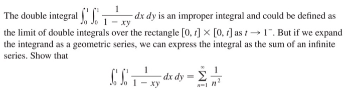 Solved The double integral dx dy is an improper integral and | Chegg.com