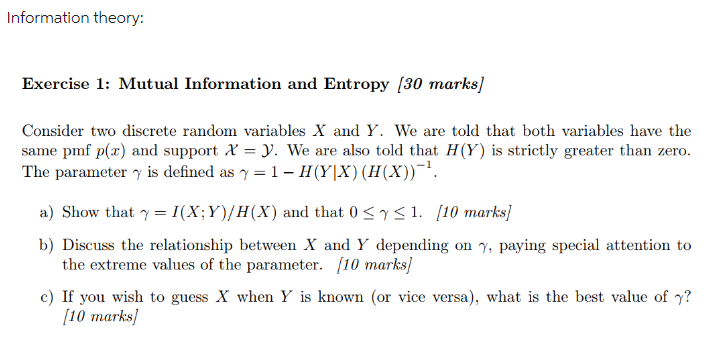 Solved Information theory: Exercise 1: Mutual Information | Chegg.com