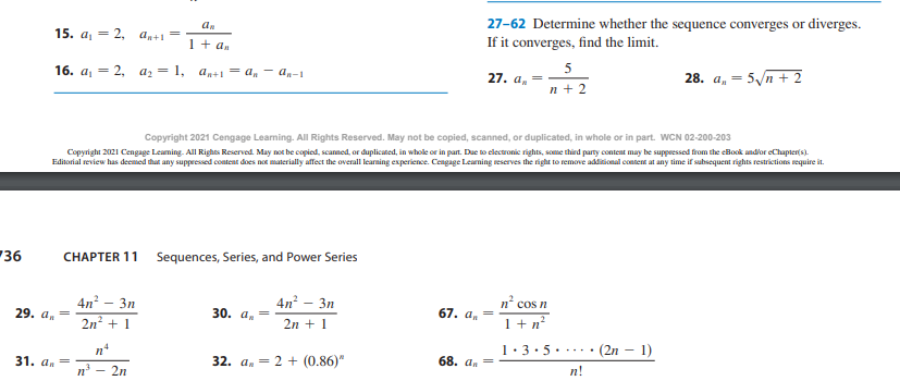 Solved 15. a1=2,an+1=1+anan 27-62 Determine whether the | Chegg.com