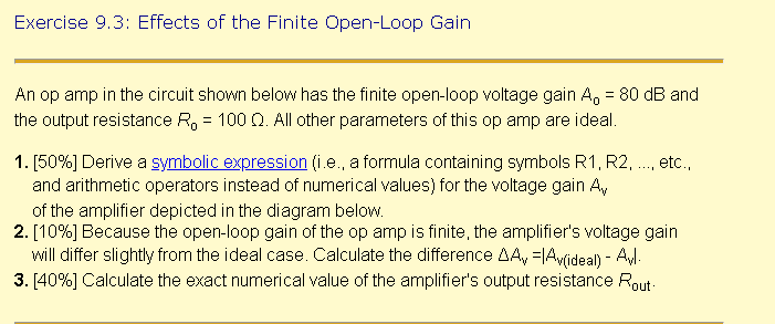 Solved Exercise 9.3: Effects of the Finite Open-Loop Gain An | Chegg.com