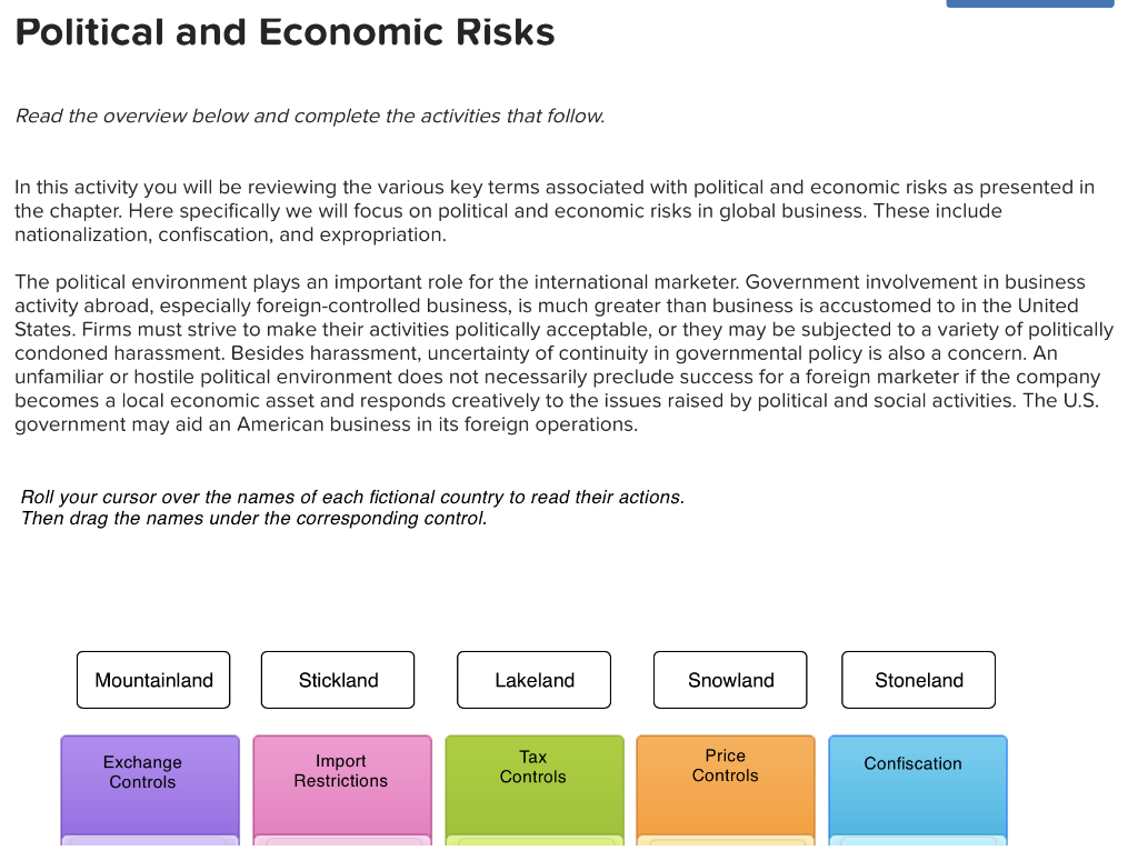 Political and Economic Risks Read the overview below | Chegg.com