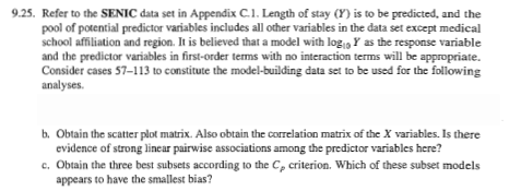 Solved 25. Refer to the SENIC data set in Appendix C.1. | Chegg.com