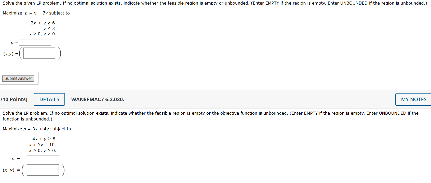 Solved Maximize p=x−7y subject to 2x+y≥6y≤3x≥0,y≥0 | Chegg.com