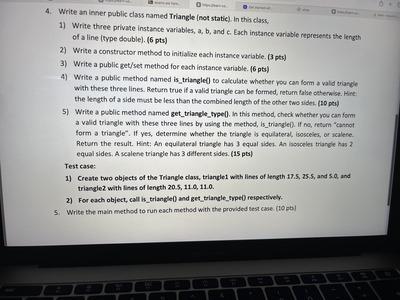 Solved 4. Write an incher public class named Triangle (not | Chegg.com