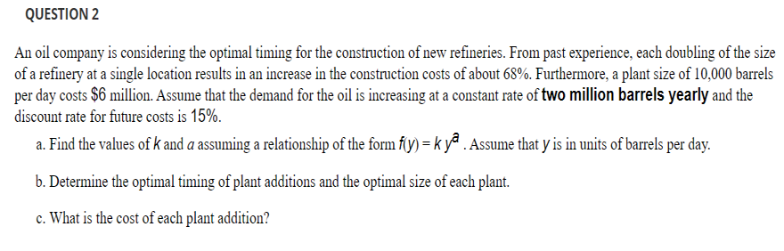 Solved An oil company is considering the optimal timing for | Chegg.com