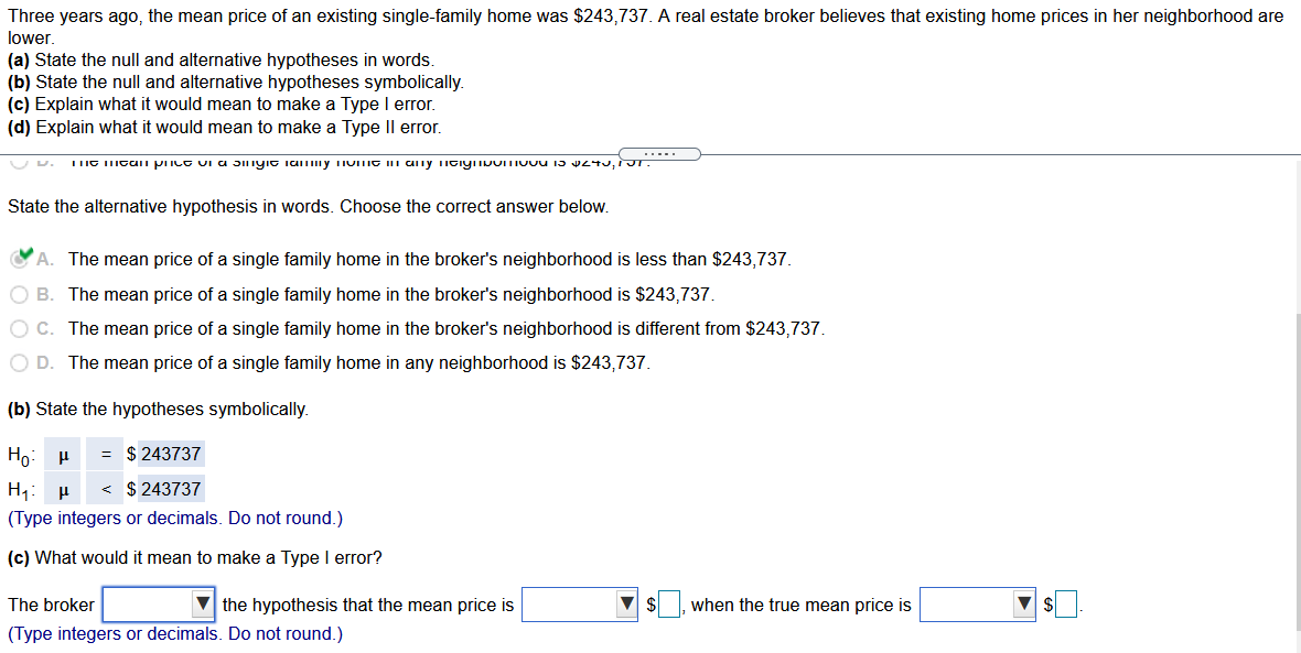 Solved Three years ago, the mean price of an existing | Chegg.com