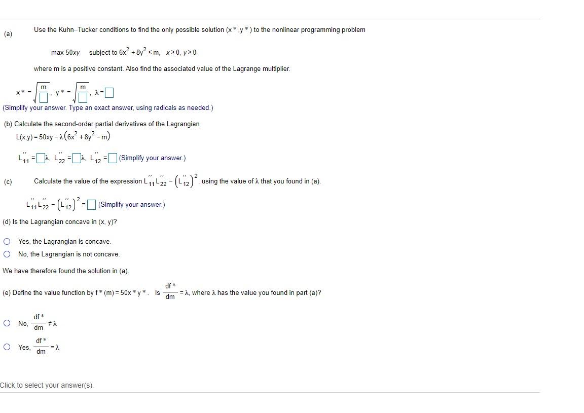Solved (a) Use the Kuhn-Tucker conditions to find the only | Chegg.com