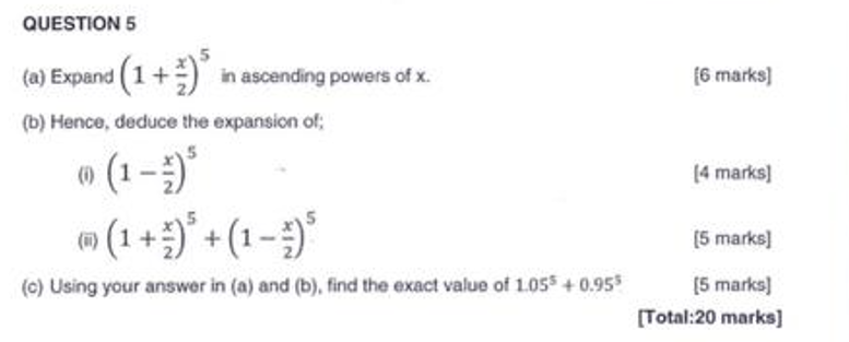 Solved QUESTION 5 (a) Expand (1+2x)5 in ascending powers of | Chegg.com