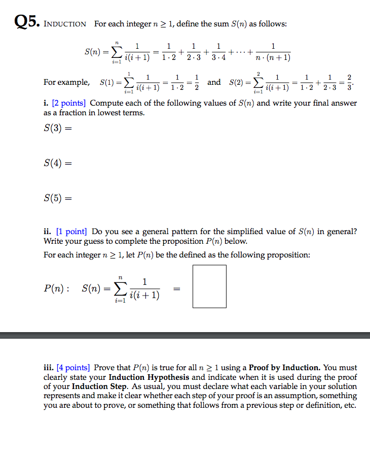 Solved Q5 INDUCTION For each integer n 2 1, define the sum | Chegg.com