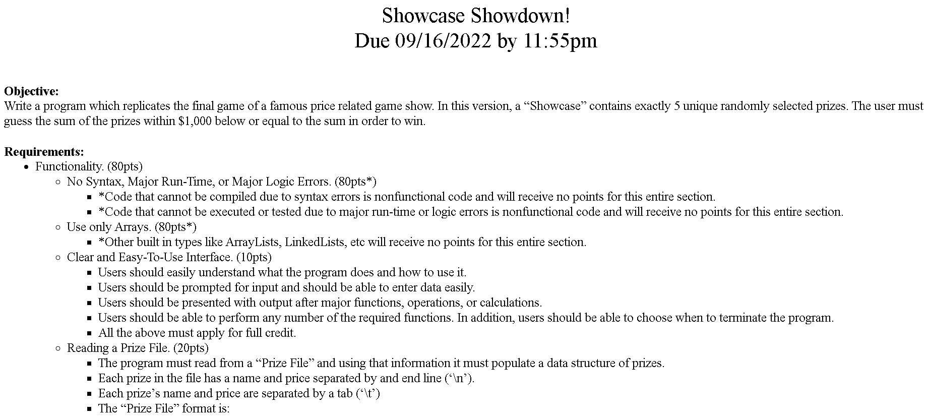 Solved Showcase Showdown! Due 09/16/2022 by 11:55pm | Chegg.com
