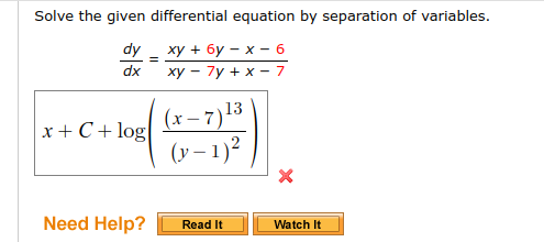 Solved Solve the given differential equation by separation | Chegg.com