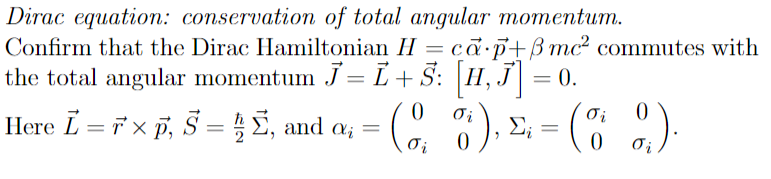 Dirac equation: conservation of total angular | Chegg.com