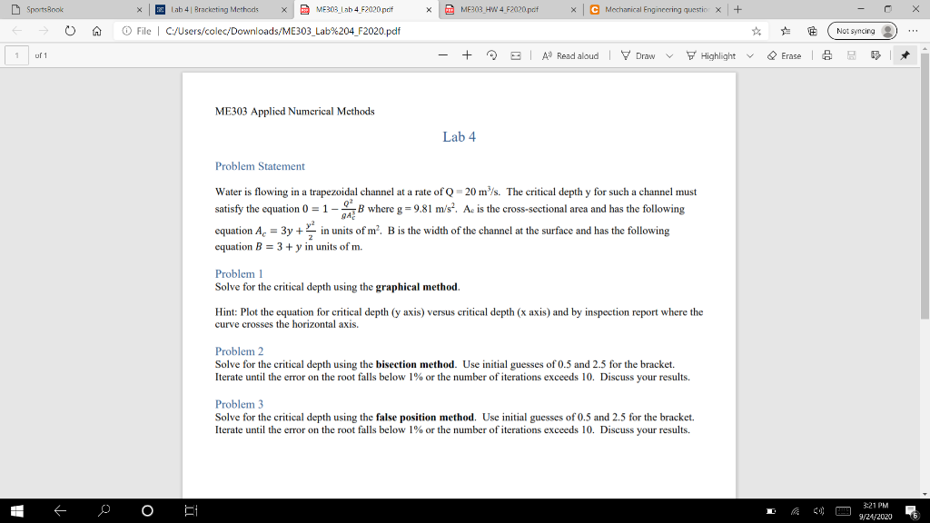SportsBook Lab 4 Bracketing Methods E ME303 Lab 4 | Chegg.com