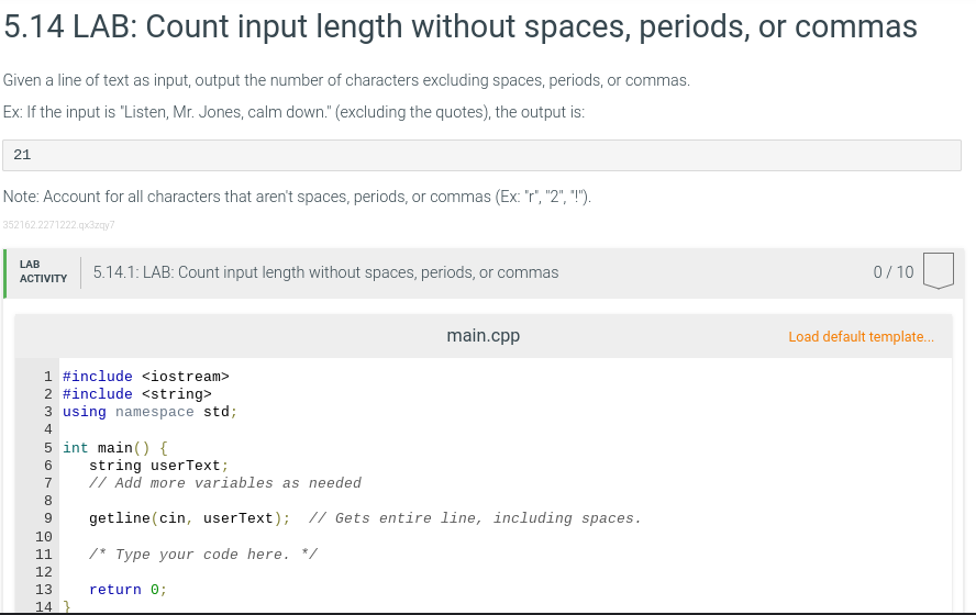 Solved 5 14 LAB Count Input Length Without Spaces Periods Chegg