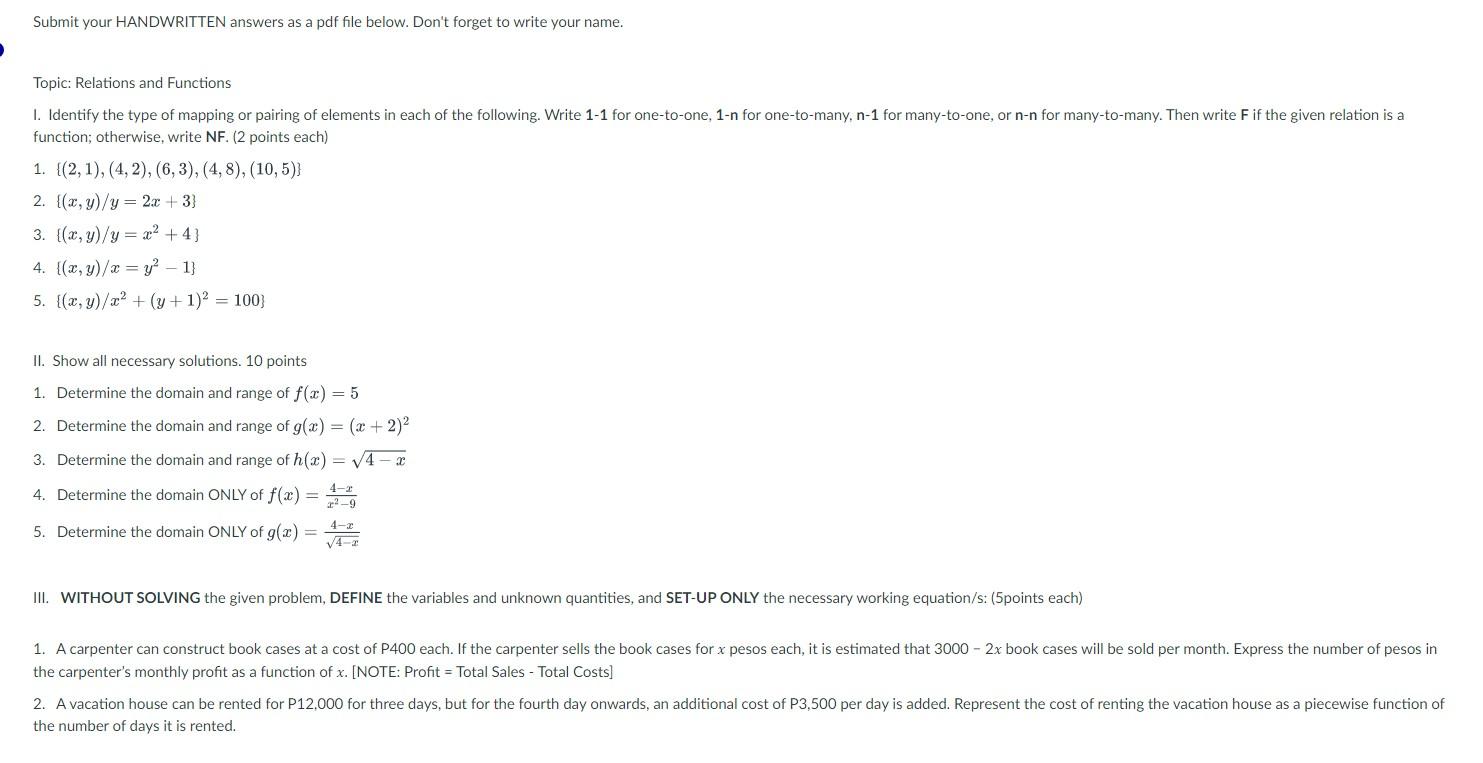 Solved Submit your HANDWRITTEN answers as a pdf file below. | Chegg.com