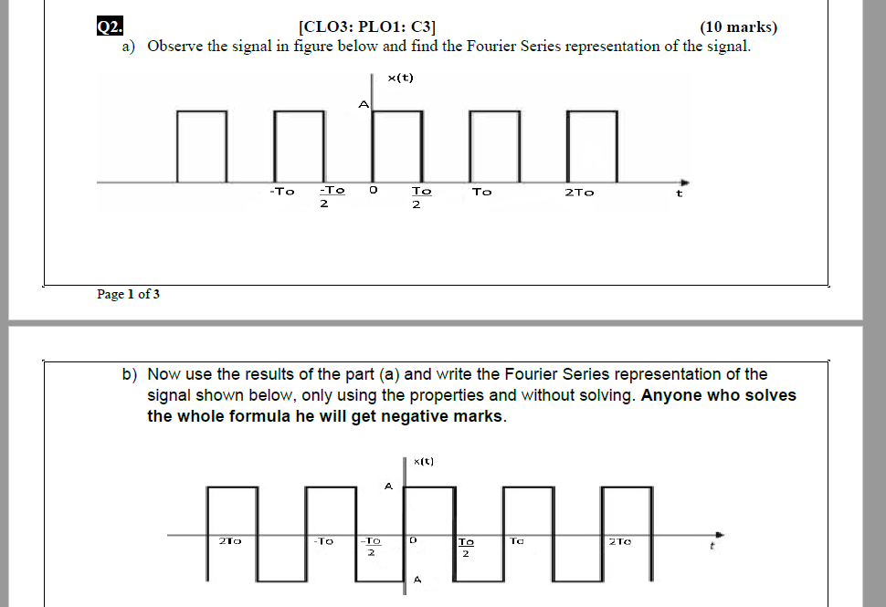 Solved Q2. [CLO3: PLO1: C3] (10 marks) a) Observe the signal | Chegg.com