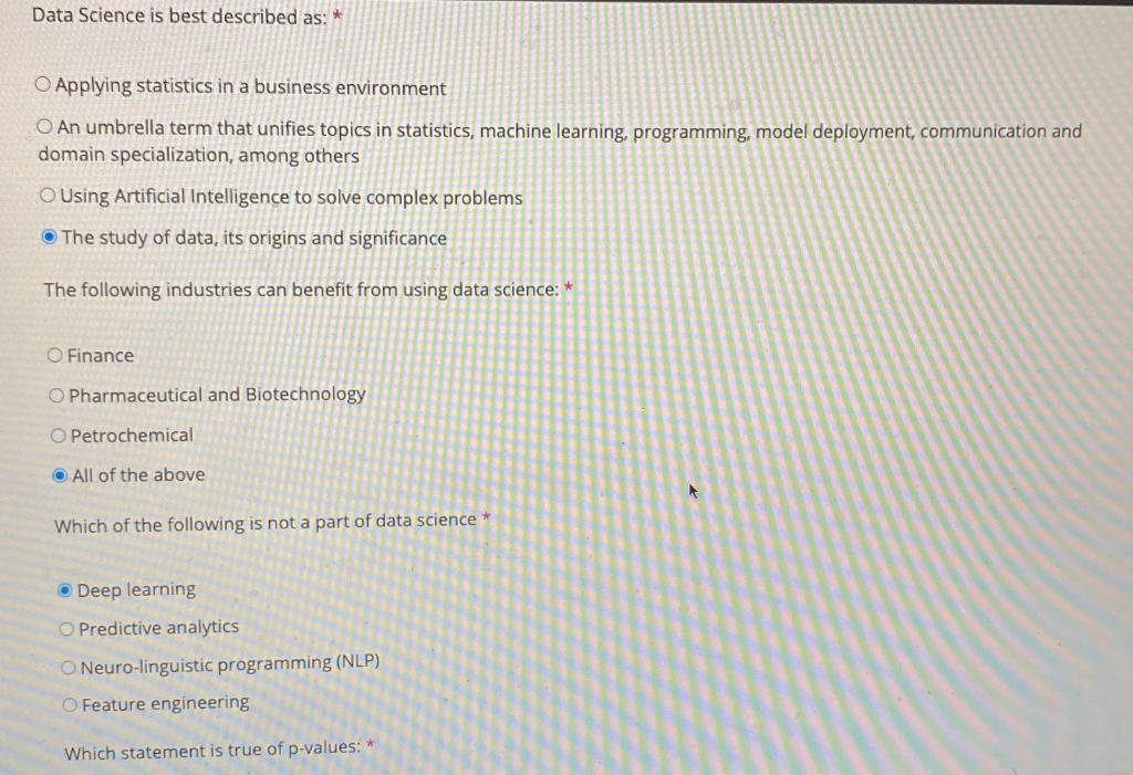 Solved Data Science is best described as: * O Applying | Chegg.com