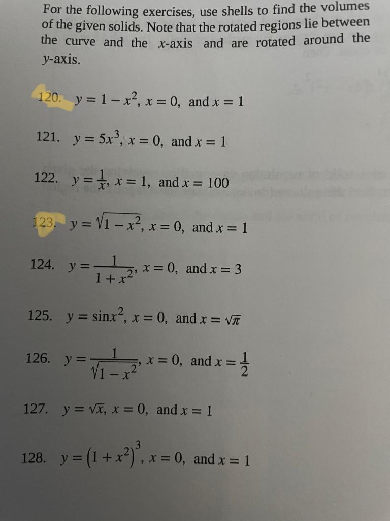 Solved For the following exercises, use shells to find the | Chegg.com