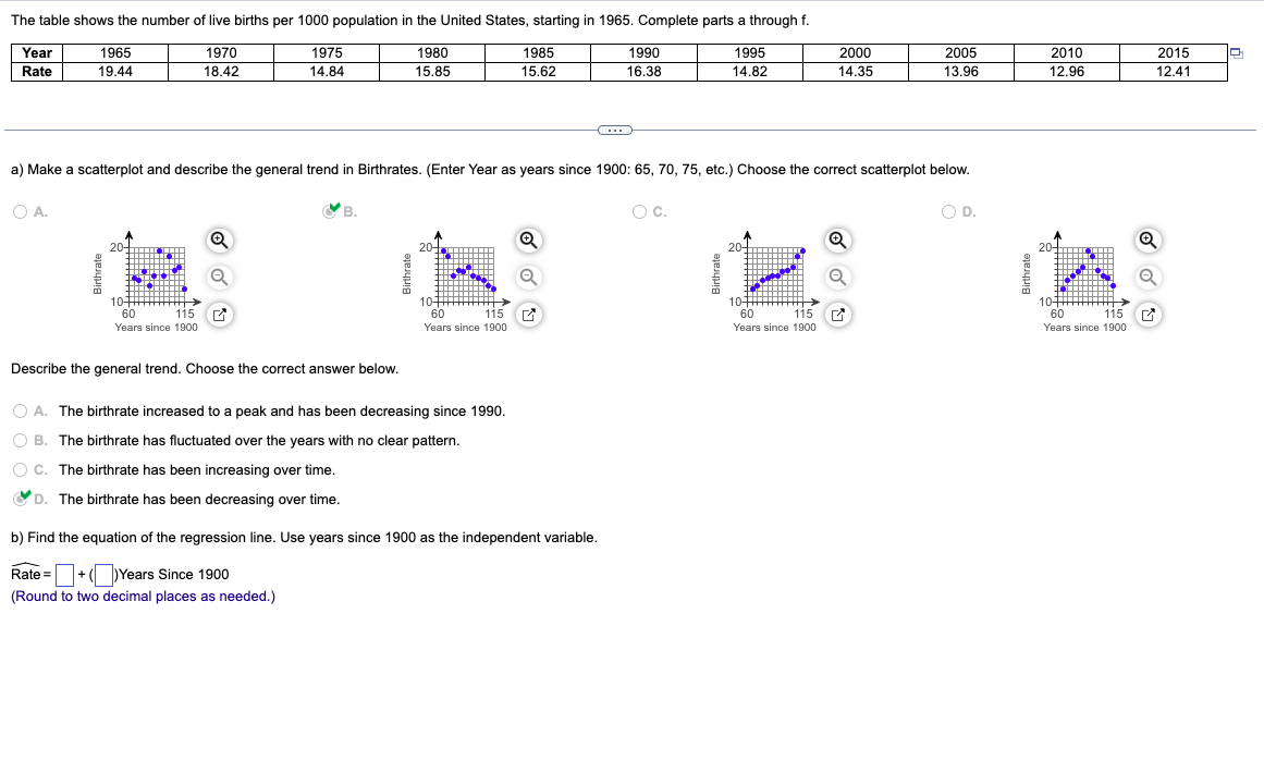 Solved a) Make a scatterplot and describe the general trend | Chegg.com