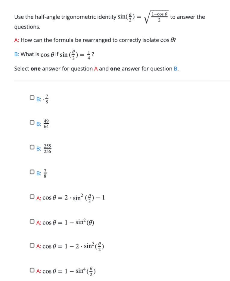 Solved Use the half-angle trigonometric identity | Chegg.com
