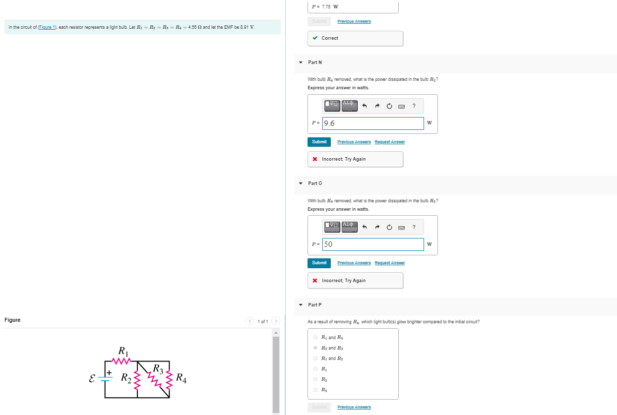 Solved P=7.75WIn the circuit of (Figure 1), ﻿each resistor | Chegg.com