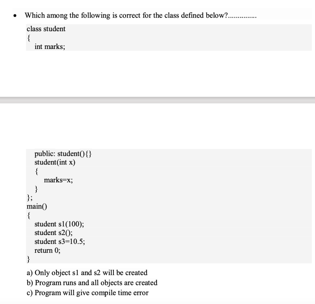 Solved 5- . Which syntax for class definition is | Chegg.com