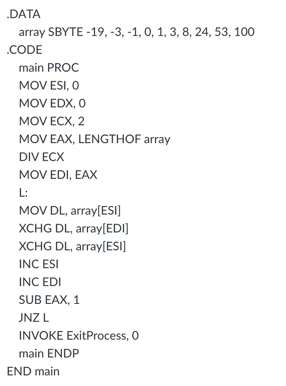 Solved .DATA array SBYTE -19, -3, -1, 0, 1, 3, 8, 24, 53, | Chegg.com