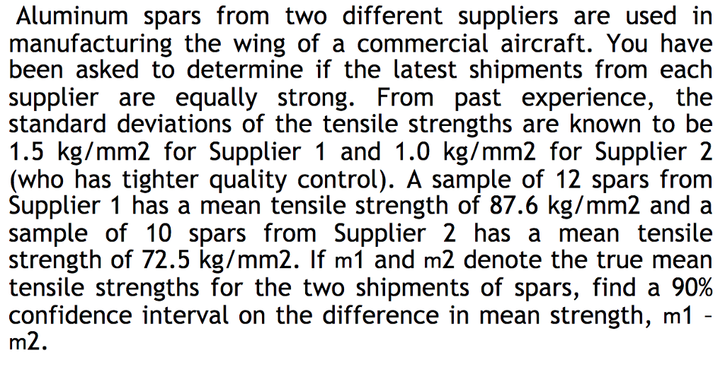 Solved Aluminum spars from two different suppliers are used | Chegg.com