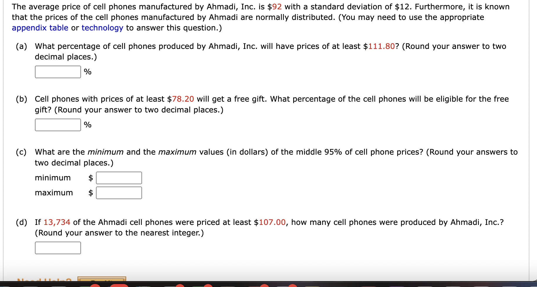 Solved The average price of cell phones manufactured by | Chegg.com