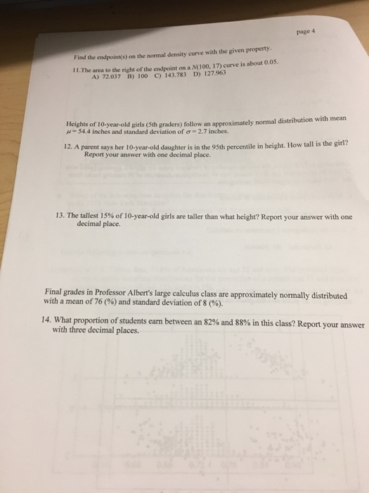 Solved page 4 Find the endpoint(s) on the normal density | Chegg.com