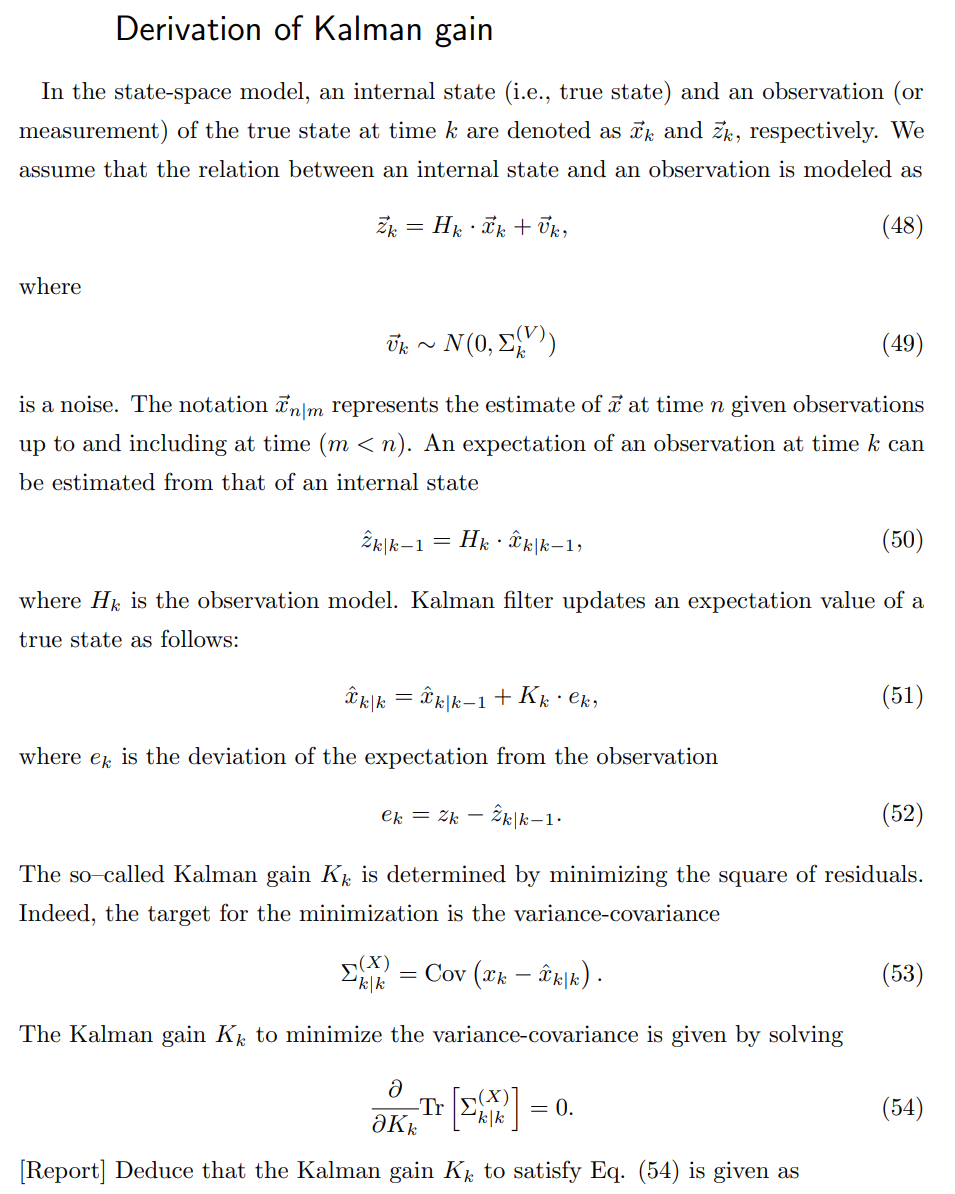 Derivation of Kalman gain In the state-space model, | Chegg.com