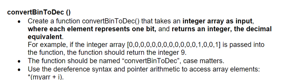 Solved convertBinToDec () - Create a function | Chegg.com