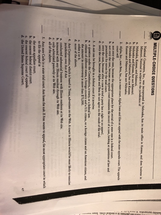 Solved MULTIPLE-CHOICE QUESTIONS 1. National Computers, Inc, | Chegg.com