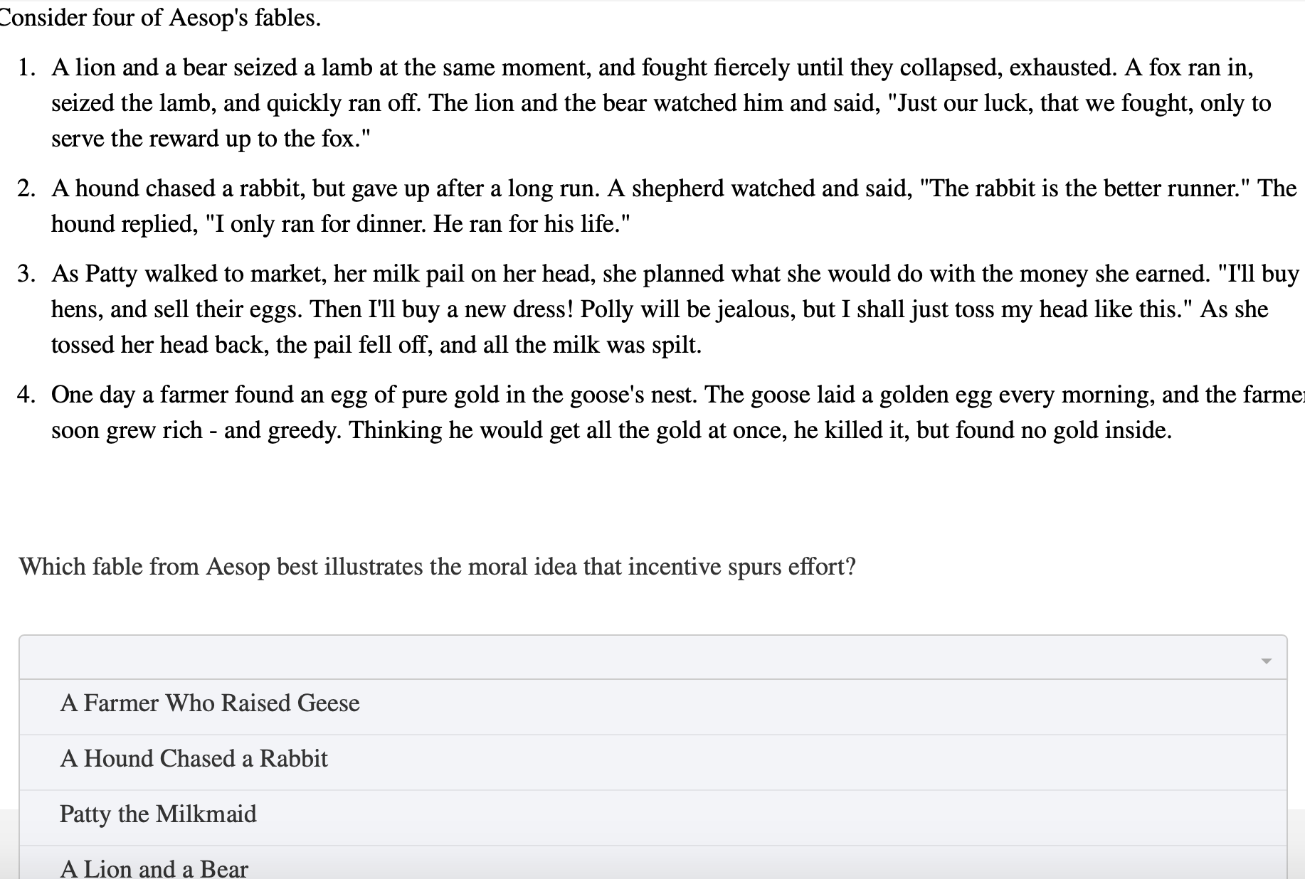 Solved Consider four of Aesop's fables.A lion and a bear | Chegg.com