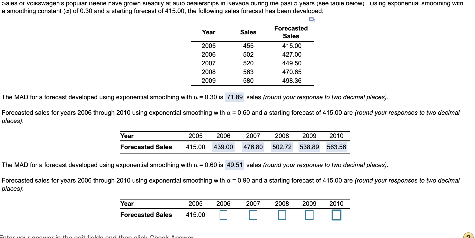 Solved BB.) The MAD for a forecast developed | Chegg.com